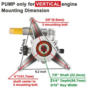 YAMATIC 7/8" Shaft Vertical Pressure Washer Pump 3000 PSI @ 2.5 GPM Replacement Pump for Power Washer Compatible with 308653045, 308653093, 308653052, 308653078, GCV190 Rear Inlet/Outlet