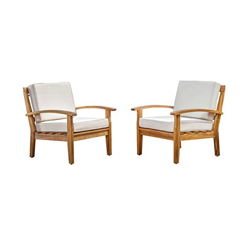 Christopher Knight Home Peyton Outdoor Wooden Club Chairs with Cushions, 2-Pcs Set, Teak Finish / Beige