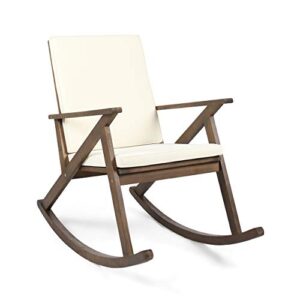 christopher knight home louise outdoor acacia wood rocking chair, dark brown/cream cushion