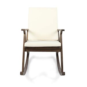 Christopher Knight Home Louise Outdoor Acacia Wood Rocking Chair, Dark Brown/Cream Cushion