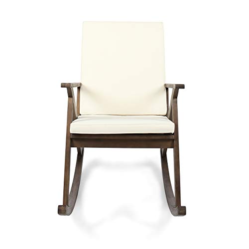 Christopher Knight Home Louise Outdoor Acacia Wood Rocking Chair, Dark Brown/Cream Cushion