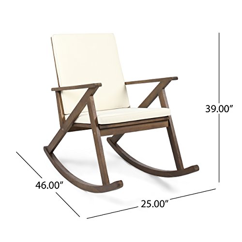 Christopher Knight Home Louise Outdoor Acacia Wood Rocking Chair, Dark Brown/Cream Cushion