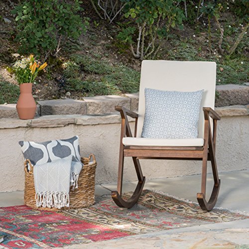 Christopher Knight Home Louise Outdoor Acacia Wood Rocking Chair, Dark Brown/Cream Cushion