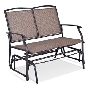 giantex patio glider benches for outside, swing glider chair with steel frame, 400 lbs capacity, patio swing rocker, 2-person loveseat for backyard, poolside, lawn, balcony, porch glider bench(brown)