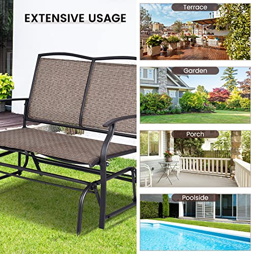 Giantex Patio Glider Benches for Outside, Swing Glider Chair with Steel Frame, 400 LBS Capacity, Patio Swing Rocker, 2-Person Loveseat for Backyard, Poolside, Lawn, Balcony, Porch Glider Bench(Brown)