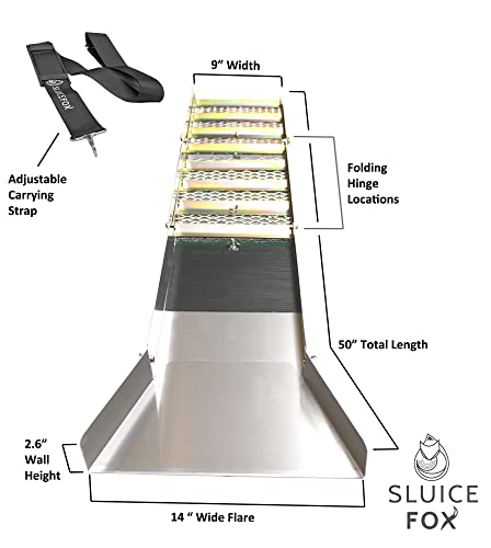 Sluice Box for Gold Mining; 50 inch Gold Prospecting Sluice; Folding Aluminum Sluice Box with Miners Moss; Large Gold Box for Gold Mining and Gold panning kit