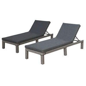 christopher knight home puerta outdoor wicker chaise lounges with water resistant cushion, 2-pcs set, mixed black / dark grey