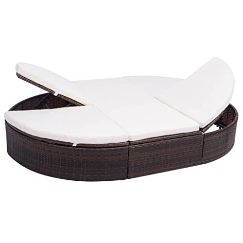 imasay Patio Lounge Bed with Cushion Poly Rattan Brown for Outdoor,Outside,Patio,Garden,Beach,Lawn,Sunbathing,Tanning,Pool,Adjustable Reclining Lounge Chairs