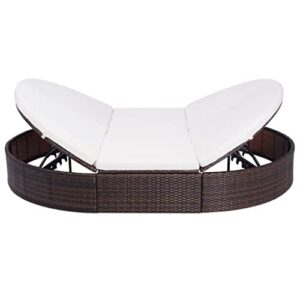 imasay Patio Lounge Bed with Cushion Poly Rattan Brown for Outdoor,Outside,Patio,Garden,Beach,Lawn,Sunbathing,Tanning,Pool,Adjustable Reclining Lounge Chairs