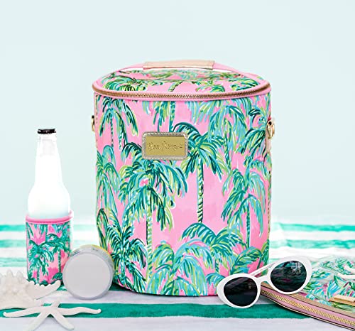 Lilly Pulitzer Pink/Green Insulated Soft Beach Cooler with Adjustable/Removable Strap and Double Zipper Close, Suite Views