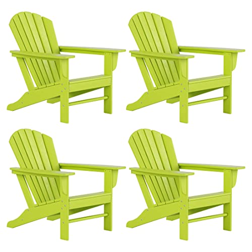 WO Outdoor Furniture Adirondack Chairs, Weather Resistant, Premium Quality HDPE Plastic for Patio, Garden, Backyard, etc, Lime Green