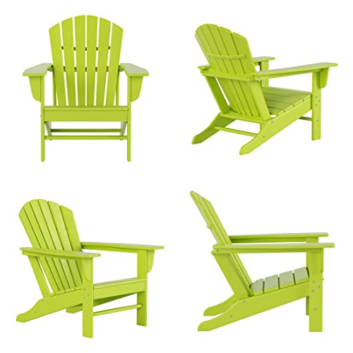 WO Outdoor Furniture Adirondack Chairs, Weather Resistant, Premium Quality HDPE Plastic for Patio, Garden, Backyard, etc, Lime Green