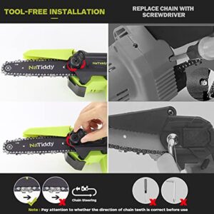 NaTiddy Mini Chainsaw 6 inch Cordless,Upgraded 21V Brushless Battery Powered Chainsaw ,Portable One-Hand Rechargeable Handheld Electric Chainsaw for Wood Cutting Tree Trimming (2 Batteries, 2 Chains)