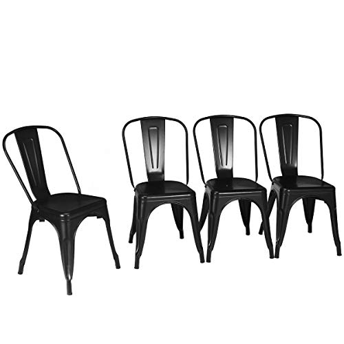 GLACER Stackable Dining Metal Chairs Set of 4, 18 inches Seat Height Tolix Side Bar Chairs with Detachable Backrest, Industrial Design Restaurant Patio Bistro Dining Chairs (Black)