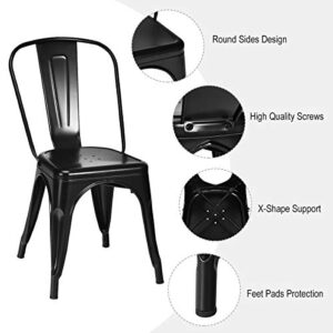 GLACER Stackable Dining Metal Chairs Set of 4, 18 inches Seat Height Tolix Side Bar Chairs with Detachable Backrest, Industrial Design Restaurant Patio Bistro Dining Chairs (Black)