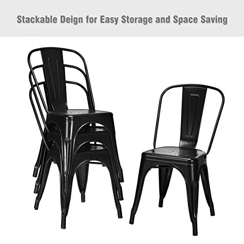 GLACER Stackable Dining Metal Chairs Set of 4, 18 inches Seat Height Tolix Side Bar Chairs with Detachable Backrest, Industrial Design Restaurant Patio Bistro Dining Chairs (Black)