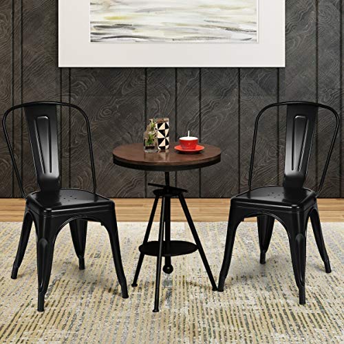 GLACER Stackable Dining Metal Chairs Set of 4, 18 inches Seat Height Tolix Side Bar Chairs with Detachable Backrest, Industrial Design Restaurant Patio Bistro Dining Chairs (Black)