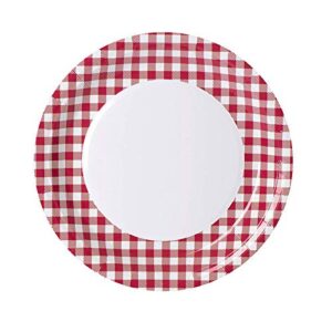 picnic themed 9″ disposable round paper plates (50 pack) picnic party supplies gingham paper plates ideal for parties, family dinner and picnic parties