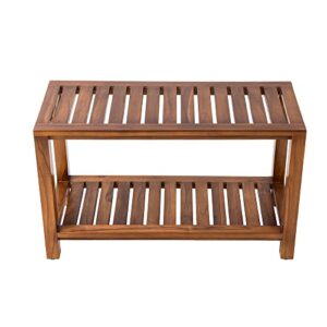 The Teaky Hut Teak Wood Waterproof Shower Bench - with Shelf, 30 Inch, Wooden Seat Stool for Bathroom, Spa, Garden, Fully Assembled