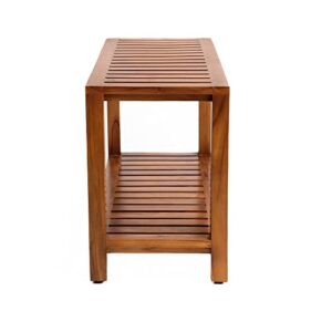 The Teaky Hut Teak Wood Waterproof Shower Bench - with Shelf, 30 Inch, Wooden Seat Stool for Bathroom, Spa, Garden, Fully Assembled