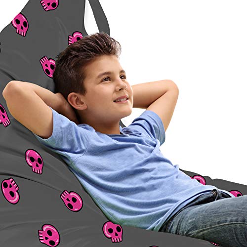 Ambesonne Skull Lounger Chair Bag, Hand Drawn Style Pink Emo Skulls Teenager Lifestyle Youth Culture, High Capacity Storage with Handle Container, Lounger Size, Dark Taupe Hot Pink