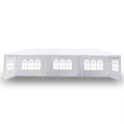 Heavy Duty Canopy Event Tent-10'x30' Outdoor White Gazebo Party Wedding Tent, Sturdy Steel Frame Shelter w/5 Removable Sidewalls Waterproof Sun Snow R