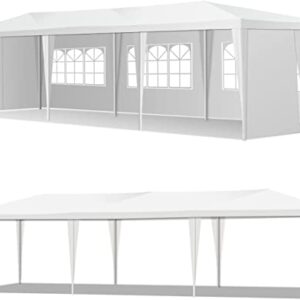 Heavy Duty Canopy Event Tent-10'x30' Outdoor White Gazebo Party Wedding Tent, Sturdy Steel Frame Shelter w/5 Removable Sidewalls Waterproof Sun Snow R