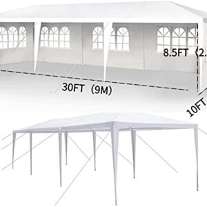 Heavy Duty Canopy Event Tent-10'x30' Outdoor White Gazebo Party Wedding Tent, Sturdy Steel Frame Shelter w/5 Removable Sidewalls Waterproof Sun Snow R