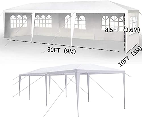 Heavy Duty Canopy Event Tent-10'x30' Outdoor White Gazebo Party Wedding Tent, Sturdy Steel Frame Shelter w/5 Removable Sidewalls Waterproof Sun Snow R