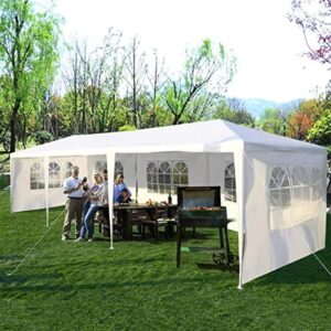 Heavy Duty Canopy Event Tent-10'x30' Outdoor White Gazebo Party Wedding Tent, Sturdy Steel Frame Shelter w/5 Removable Sidewalls Waterproof Sun Snow R