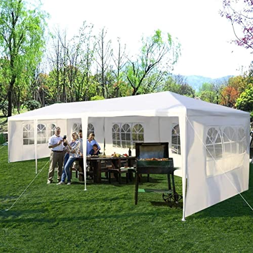 Heavy Duty Canopy Event Tent-10'x30' Outdoor White Gazebo Party Wedding Tent, Sturdy Steel Frame Shelter w/5 Removable Sidewalls Waterproof Sun Snow R