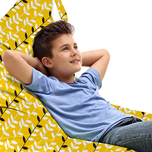 Ambesonne Leaves Lounger Chair Bag, Diagonal Leaves Pattern with Monochrome Tones on Yellow, High Capacity Storage with Handle Container, Lounger Size, Yellow Grey