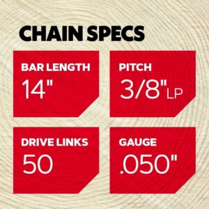 oregon s50 advancecut replacement chainsaw chain for 14-inch guide bar, 50 drive links, pitch: 3/8″ low profile, low vibration, .050″ gauge