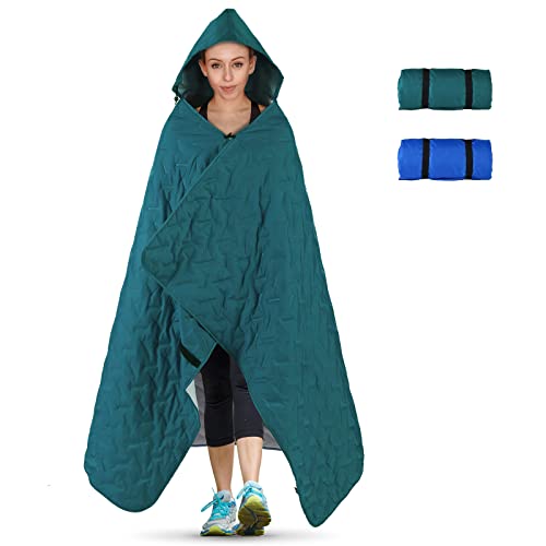 Hooded Outdoor Blanket, Extra Large (82 "x 55") Waterproof Camping Blanket, Quilted, Thick Fleece, Warm, Windproof, Sand Proof, Portable and Wear-Resistant, Perfect for Stadium, Picnic, Camping