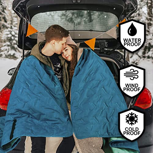 Hooded Outdoor Blanket, Extra Large (82 "x 55") Waterproof Camping Blanket, Quilted, Thick Fleece, Warm, Windproof, Sand Proof, Portable and Wear-Resistant, Perfect for Stadium, Picnic, Camping