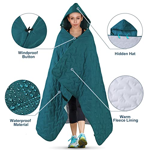 Hooded Outdoor Blanket, Extra Large (82 "x 55") Waterproof Camping Blanket, Quilted, Thick Fleece, Warm, Windproof, Sand Proof, Portable and Wear-Resistant, Perfect for Stadium, Picnic, Camping