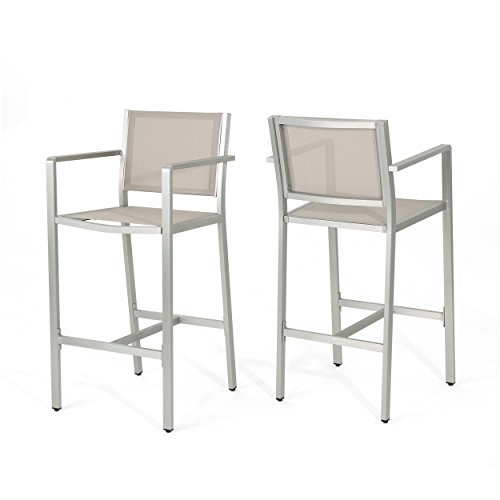 Christopher Knight Home Tammy Coral Outdoor Grey Mesh 29.50 Inch Barstools with Silver Rust-Proof Aluminum Frame (Set of 2),