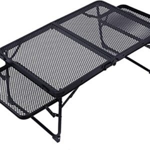 OMKUOSYA Folding Camping Table with 2 Side Panels Portable Small Lightweight Aluminum Alloy Frame Metal Grid Desktop Camp Table for Outdoor Picnic BBQ Travel, Black