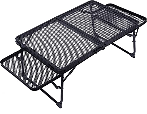 OMKUOSYA Folding Camping Table with 2 Side Panels Portable Small Lightweight Aluminum Alloy Frame Metal Grid Desktop Camp Table for Outdoor Picnic BBQ Travel, Black