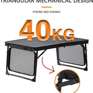 OMKUOSYA Folding Camping Table with 2 Side Panels Portable Small Lightweight Aluminum Alloy Frame Metal Grid Desktop Camp Table for Outdoor Picnic BBQ Travel, Black