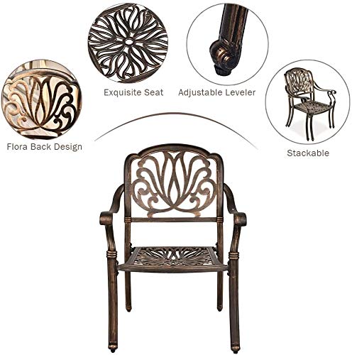 OKIDA 2 Piece Patio Bistro Chairs Outdoor Dining Chairs Set Cast Aluminum Chairs for Home Patio Garden Deck, Antique Bronze Finish