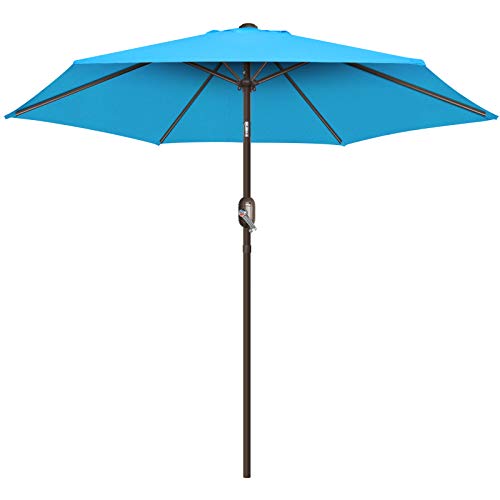 Funsite 7.5ft Patio Umbrella, UV Protect Market Table Umbrella with Heavy Duty Pole, Ventilate Design Outdoor Umbrella with Push Botton Tilt & Crank Ideal for Garden, Lawn, Deck, Yard&Pool, Light Blue