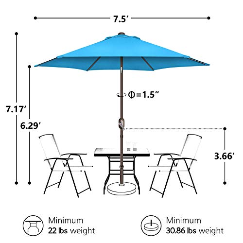 Funsite 7.5ft Patio Umbrella, UV Protect Market Table Umbrella with Heavy Duty Pole, Ventilate Design Outdoor Umbrella with Push Botton Tilt & Crank Ideal for Garden, Lawn, Deck, Yard&Pool, Light Blue