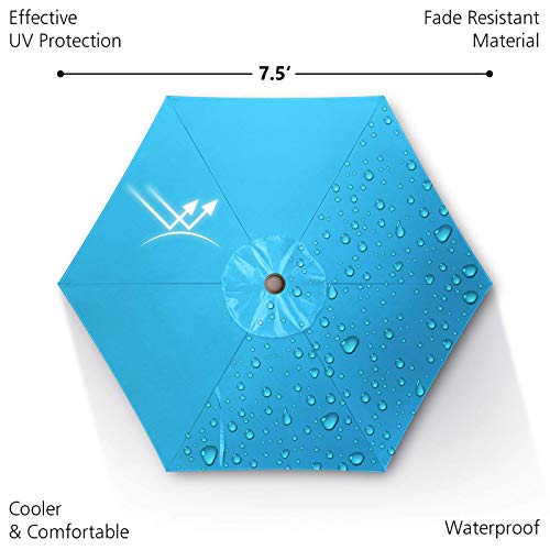 Funsite 7.5ft Patio Umbrella, UV Protect Market Table Umbrella with Heavy Duty Pole, Ventilate Design Outdoor Umbrella with Push Botton Tilt & Crank Ideal for Garden, Lawn, Deck, Yard&Pool, Light Blue