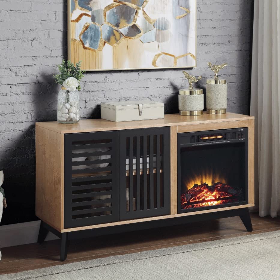 LIRUXUN Furniture Fireplace in Oak & Espresso Finish