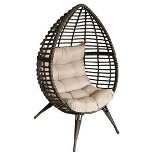 Sundale Outdoor Wicker Egg Chair for Bedroom, Indoor Egg Chair Basket Chair Teardrop Chair with Cushion, Rattan Comfy Chair - Grey, Beige