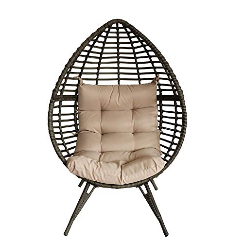 Sundale Outdoor Wicker Egg Chair for Bedroom, Indoor Egg Chair Basket Chair Teardrop Chair with Cushion, Rattan Comfy Chair - Grey, Beige