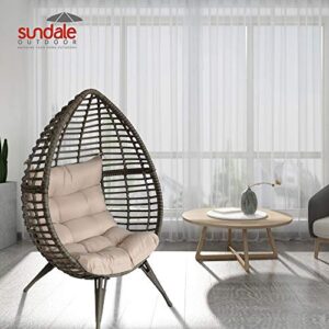 Sundale Outdoor Wicker Egg Chair for Bedroom, Indoor Egg Chair Basket Chair Teardrop Chair with Cushion, Rattan Comfy Chair - Grey, Beige