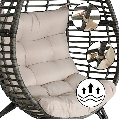 Sundale Outdoor Wicker Egg Chair for Bedroom, Indoor Egg Chair Basket Chair Teardrop Chair with Cushion, Rattan Comfy Chair - Grey, Beige