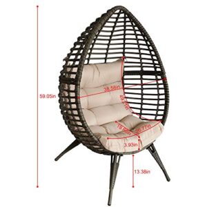 Sundale Outdoor Wicker Egg Chair for Bedroom, Indoor Egg Chair Basket Chair Teardrop Chair with Cushion, Rattan Comfy Chair - Grey, Beige